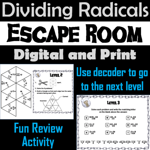 Dividing Radicals Game: Escape Room Math Activity | Teaching Resources