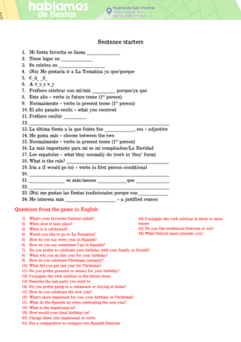 Spanish Sentence Starters