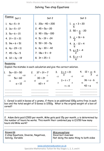 Solving 2 Step Equations Mastery Worksheet | Teaching Resources Solving 2 Step Equations Mastery Worksheet | Teaching Resources
