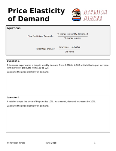 Price elasticity of demand - Questions and solutions | Teaching Resources