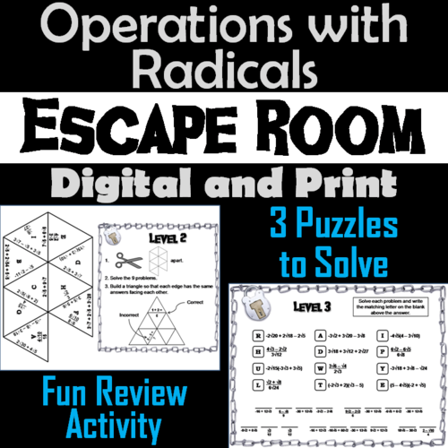 Operations with Radicals Game: Escape Room Math Activity | Teaching ...