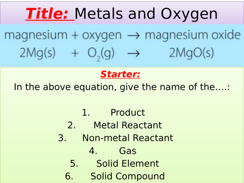 Metals and Oxygen KS3 Chemistry | Teaching Resources
