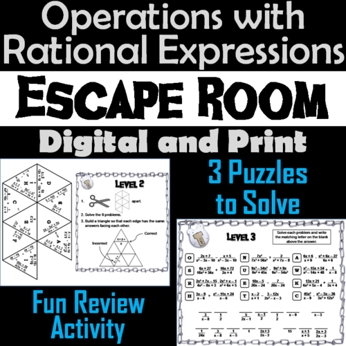 Operations with Rational Expressions Game: Escape Room Math Activity ...