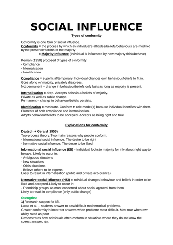 Social Influence - AQA A-Level Psychology | Teaching Resources Social Influence - AQA A-Level Psychology | Teaching Resources