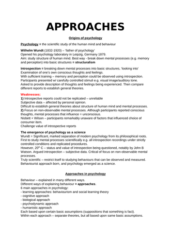 Approaches - AQA A-Level Psychology | Teaching Resources Approaches - AQA A-Level Psychology | Teaching Resources