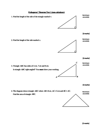 Pythagoras Theorem Test X2 New Gcse 9 1 Maths Teaching Resources