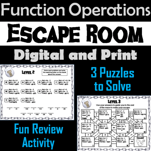 Function Operations Activity: Escape Room Math | Teaching Resources