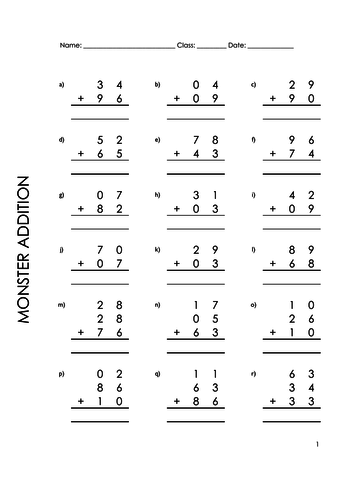 Double Digit Addition Sheets Volume One | Teaching Resources