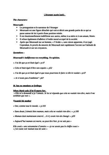 quote bank for revision of 'L'etranger' by albert Camus | Teaching ...