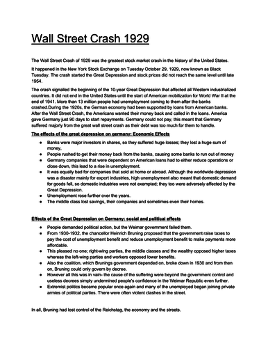 Wall Street Crash 1929 Research | Teaching Resources