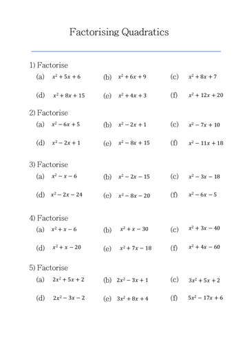 Factorising Quadratics Worksheet - solutions included | Teaching Resources Factorising Quadratics Worksheet - solutions included | Teaching Resources