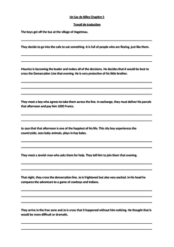 Un Sac de Billes Chapter 5 | Teaching Resources