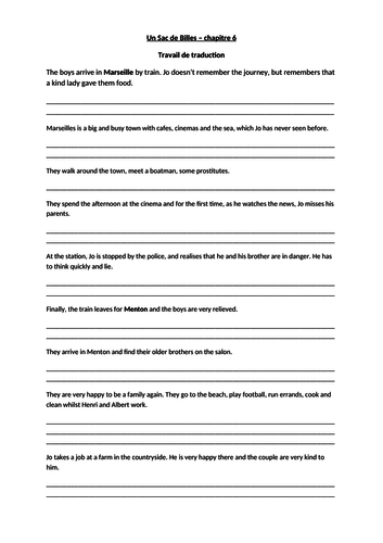 Un Sac de Billes Chapter 6 | Teaching Resources