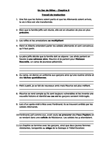 Un Sac de Billes Chapter 8 | Teaching Resources