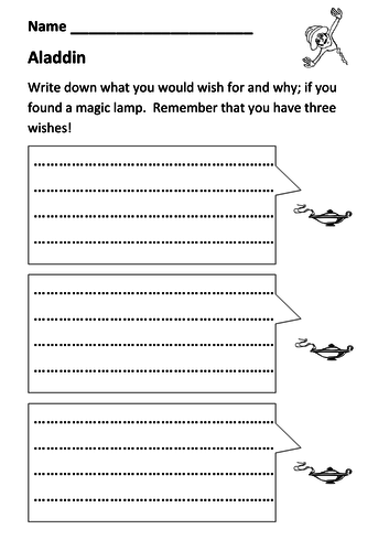 Aladdin 3 wishes writing activity | Teaching Resources
