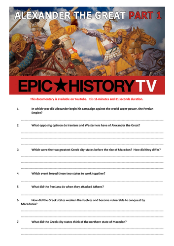 Epic History. Alexander the Great Part 1 | Teaching Resources