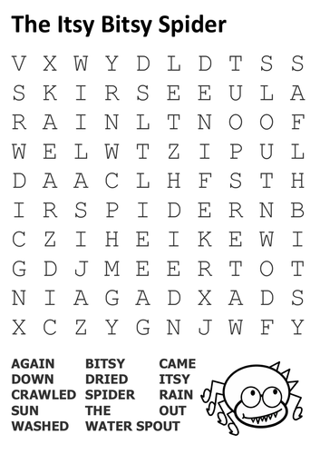 The Itsy Bitsy Spider Word Search | Teaching Resources