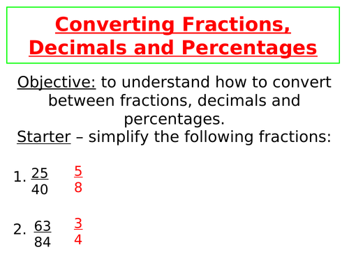 year 8 Maths Fractions, decimals and percentages | Teaching Resources