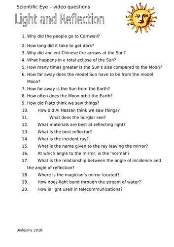 Light and reflection - Scientific Eye - Questions to accompany video ... Light and reflection - Scientific Eye - Questions to accompany video ...
