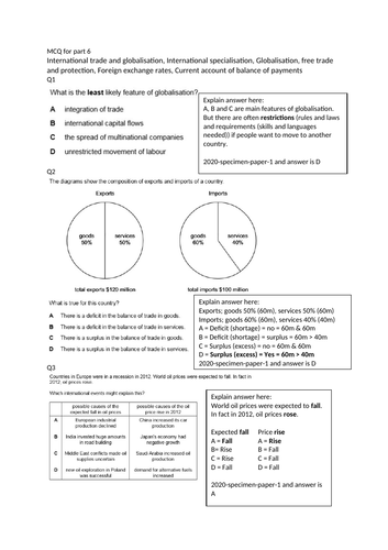 CIE 2020-2022 iGCSE Economics, specialisation, tariffs, exchange rates ...