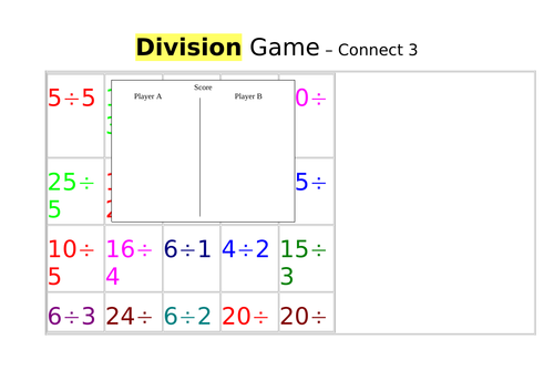 Division problems and Division Game (Connect 3) for KS 2 Years 3/4 ...