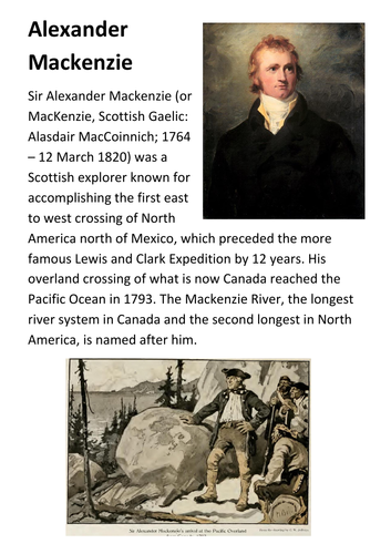Alexander Mackenzie Handout | Teaching Resources