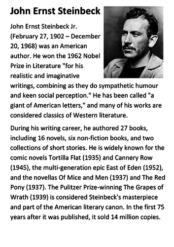 John Ernst Steinbeck Handout | Teaching Resources