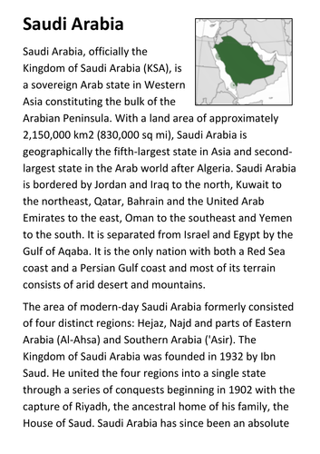 Saudi Arabia Handout | Teaching Resources