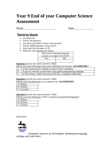 Year 9 Computer Science Assessment | Teaching Resources Year 9 Computer Science Assessment | Teaching Resources
