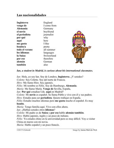 Las Nacionalidades Lectura: Spanish Reading + Worksheet on ...