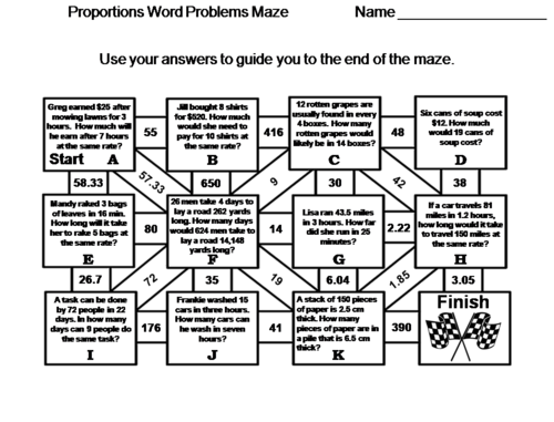 Proportions Word Problems Activity: Math Maze | Teaching Resources