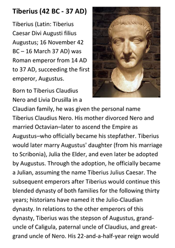 Tiberius (42 BC - 37 AD) Handout | Teaching Resources