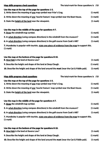 Year 7 Ordnance survey map skills worksheet | Teaching Resources
