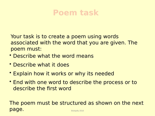 Biology poem task | Teaching Resources