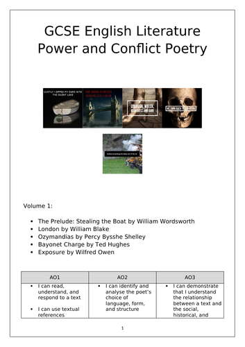 Power and Conflict Poetry - Workbook Vol 1 | Teaching Resources
