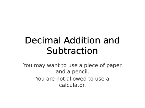 Decimal Addition And Subtraction Quiz Teaching Resources