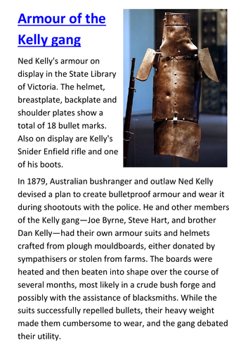 Armour of the Kelly gang Handout | Teaching Resources