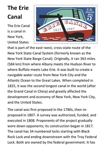 The Erie Canal Handout | Teaching Resources