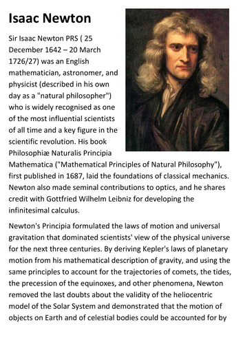 Isaac Newton Handout | Teaching Resources