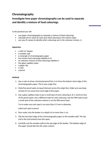 Chromatography required practical booklet | Teaching Resources