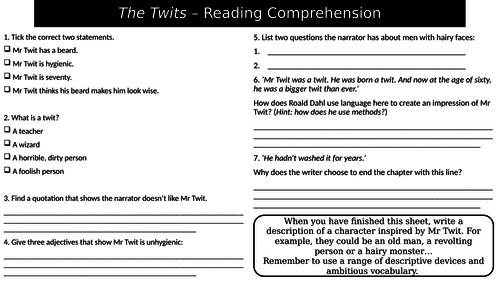The Twits - Reading Comprehension (KS2 and 3) | Teaching Resources