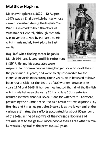 Matthew Hopkins Handout | Teaching Resources