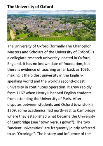 The University of Oxford Handout | Teaching Resources