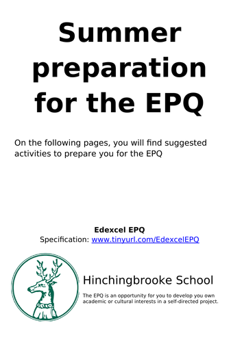 Extended Project Qualification (EPQ) starter pack | Teaching Resources Extended Project Qualification (EPQ) starter pack | Teaching Resources