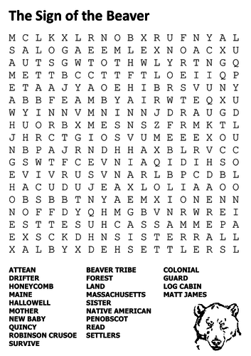 The Sign of the Beaver Word Search | Teaching Resources