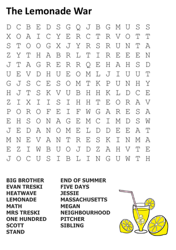 The Lemonade War Word Search | Teaching Resources