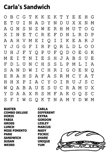 Carla's Sandwich Word Search | Teaching Resources