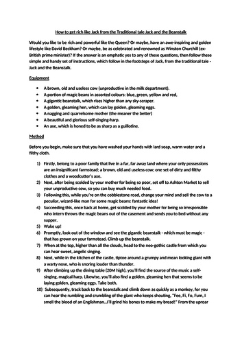 Jack and the Beanstalk year 6 model text | Teaching Resources