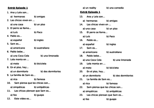 Extra en espanol ep1 sample | Teaching Resources