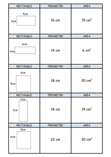Area and Perimeter - Match Up Activity | Teaching Resources